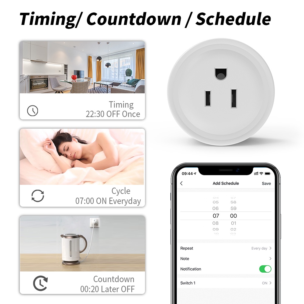SIXWGH 16A Tuya ซ็อกเก็ต Wifi สมาร์ทซ็อกเก็ต smart socket US Plug Timer ...