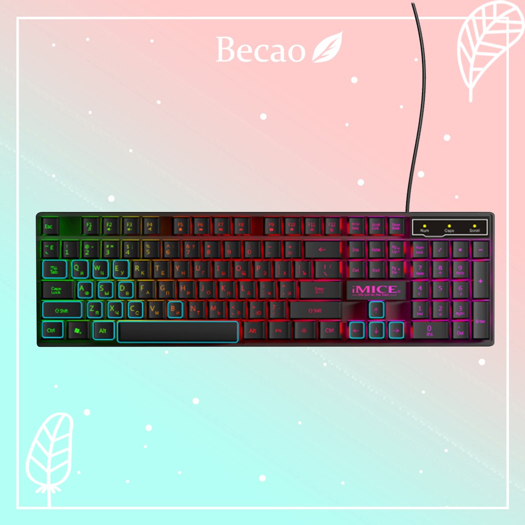 Becao คีย์บอร์ดเกมมิ่งคีย์บอร์ดเรืองแสงแบบมีสายยาง | Shopee Thailand
