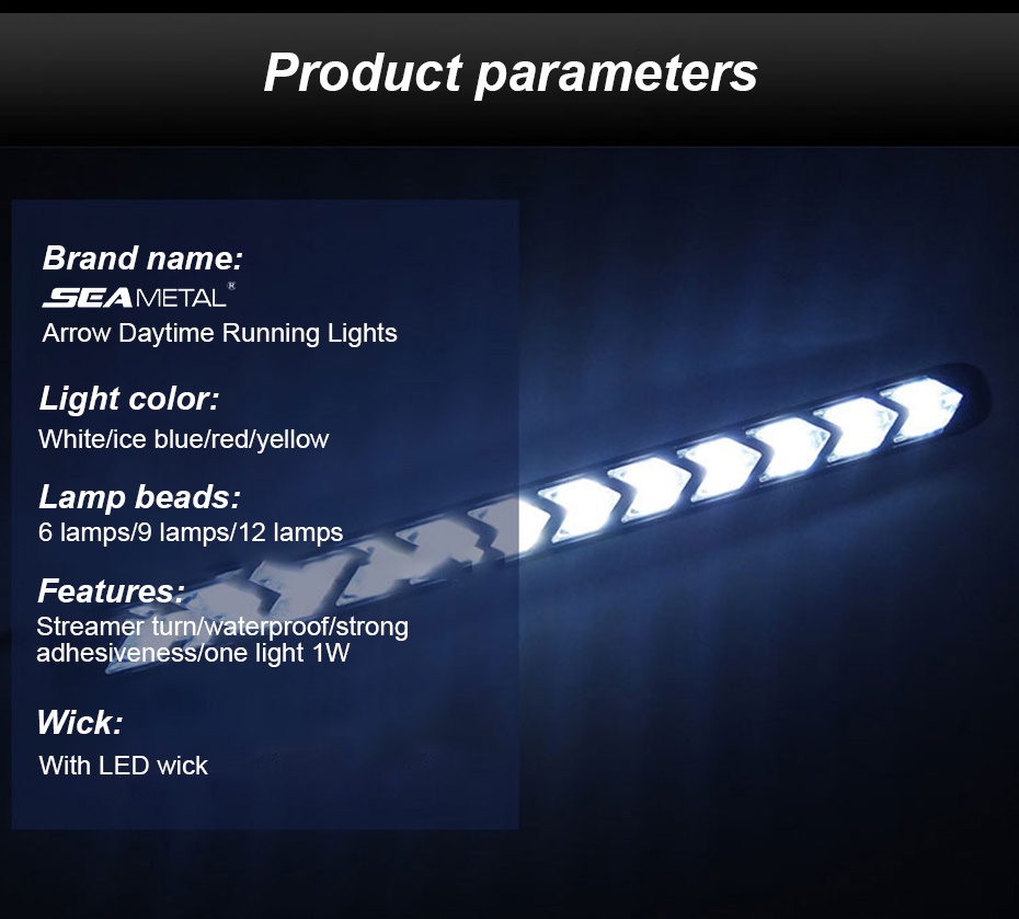 SEAMETAL แถบไฟ LED ในรถยนต์ DRL ไฟวิ่งกลางวัน ไฟเลี้ยวสีเหลืองพร้อม ...