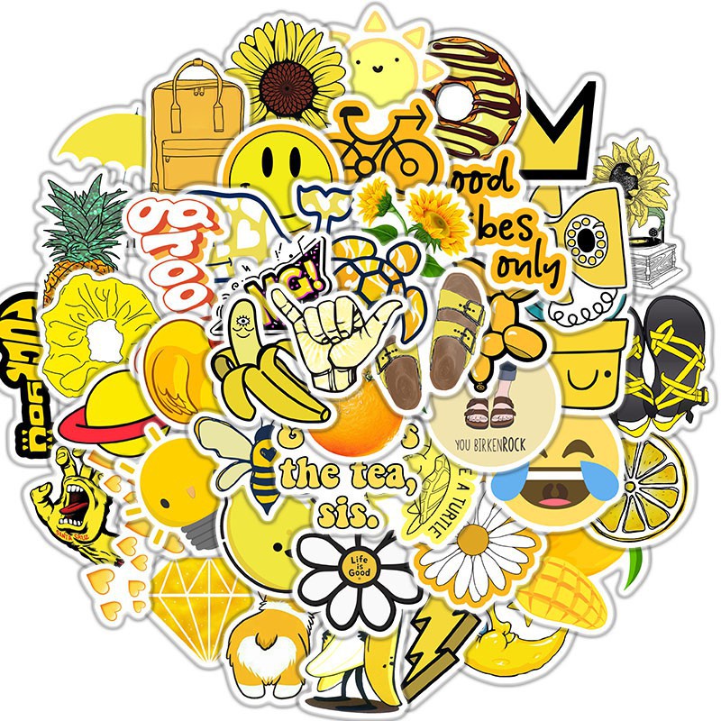 【Large sticker】50pcs YELLOW Stickers Vsco Girl Sticker Waterproof Vinyl ...