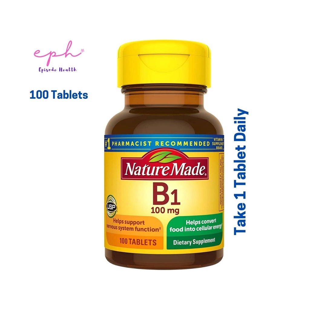 Nature Made Vitamin B-1 (100 mg) 100 Tablets วิตามินบี 1 (100 มิลลิกรัม ...