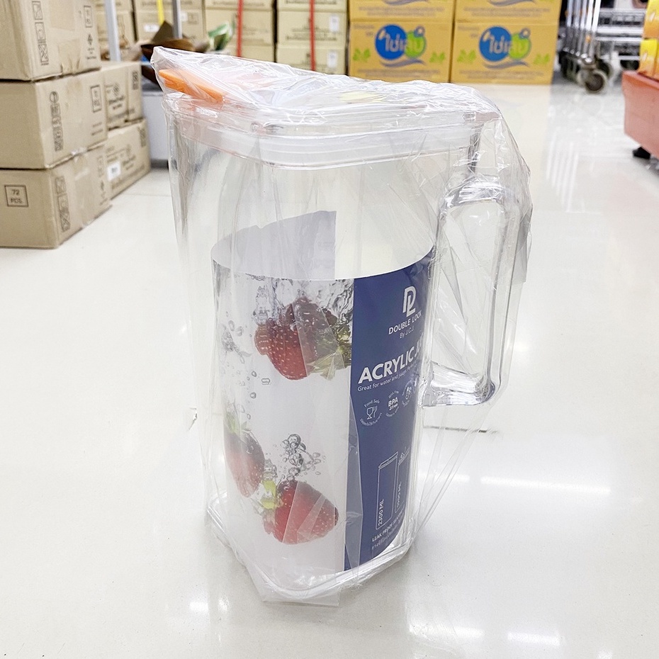 เหยือกน้ำดื่ม อะคลิริคทรงเหลี่ยม มีฝาปิด มีซีลยางกันรั่วซึม JCJ Ecozen Acrylic Jug BPA-free ; 1 ...