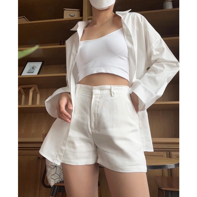 All WHITE SET- เซ็ตเสื้อเชิร์ต(Shirt) กางเกงขาสั้น | Shopee Thailand