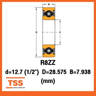 R8ZZ ตลับลูกปืนเม็ดกลม ฝาเหล็ก 2 ข้าง R8-2Z (DEEP GROOVE BALL BEARINGS ...