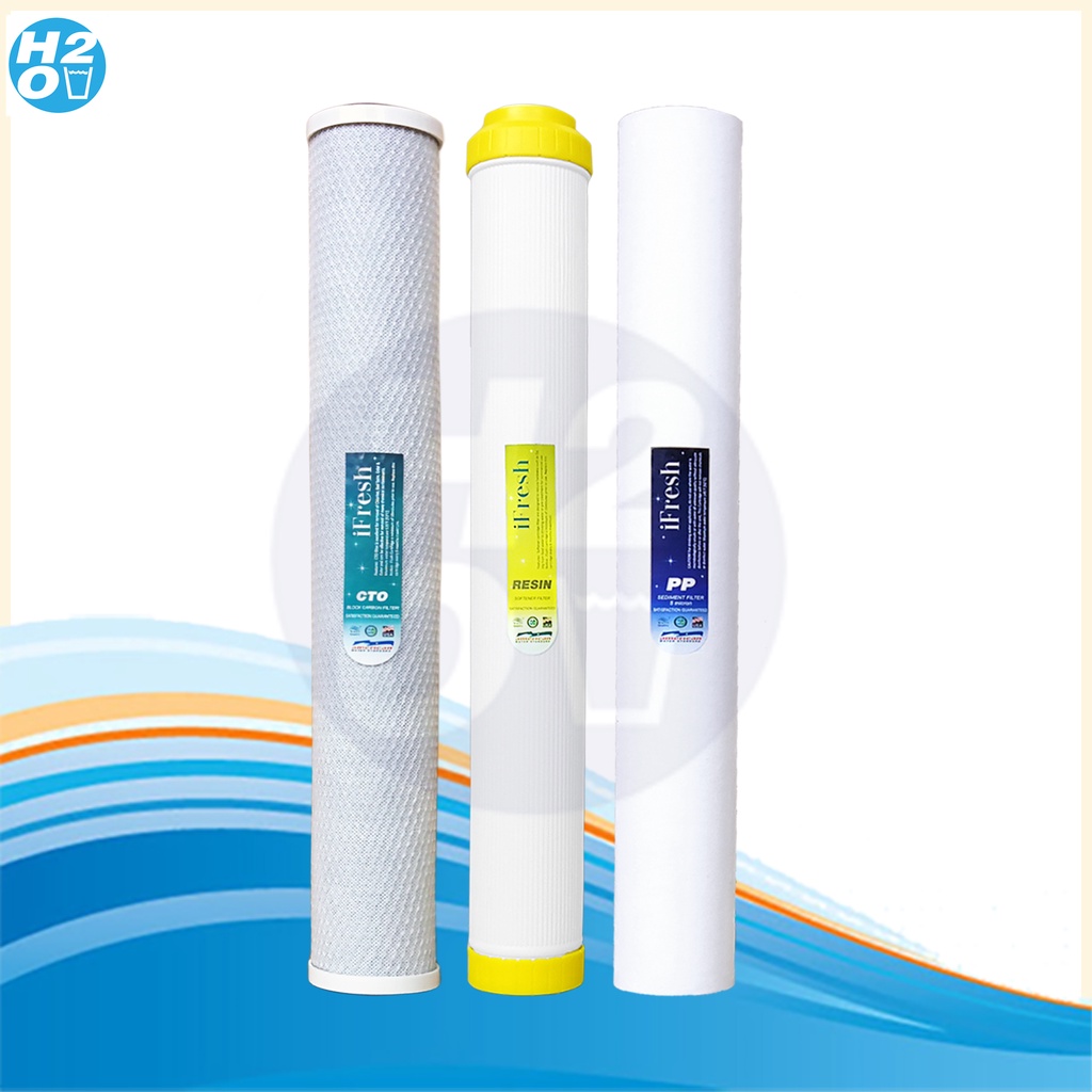 ไส้กรองตู้น้ำหยอดเหรียญ 3 ขั้นตอน 20 นิ้ว ไส้กรองน้ำครบชุด PP Carbon Resin ยี่ห้อ iFresh Aquatek ...