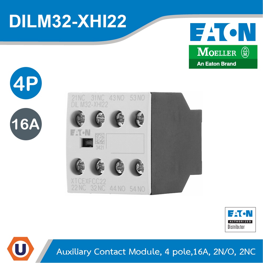 EATON Auxiliary Contact Module, 4 pole,16A, 2N/O, 2NC : DILM32-XHI22 ...