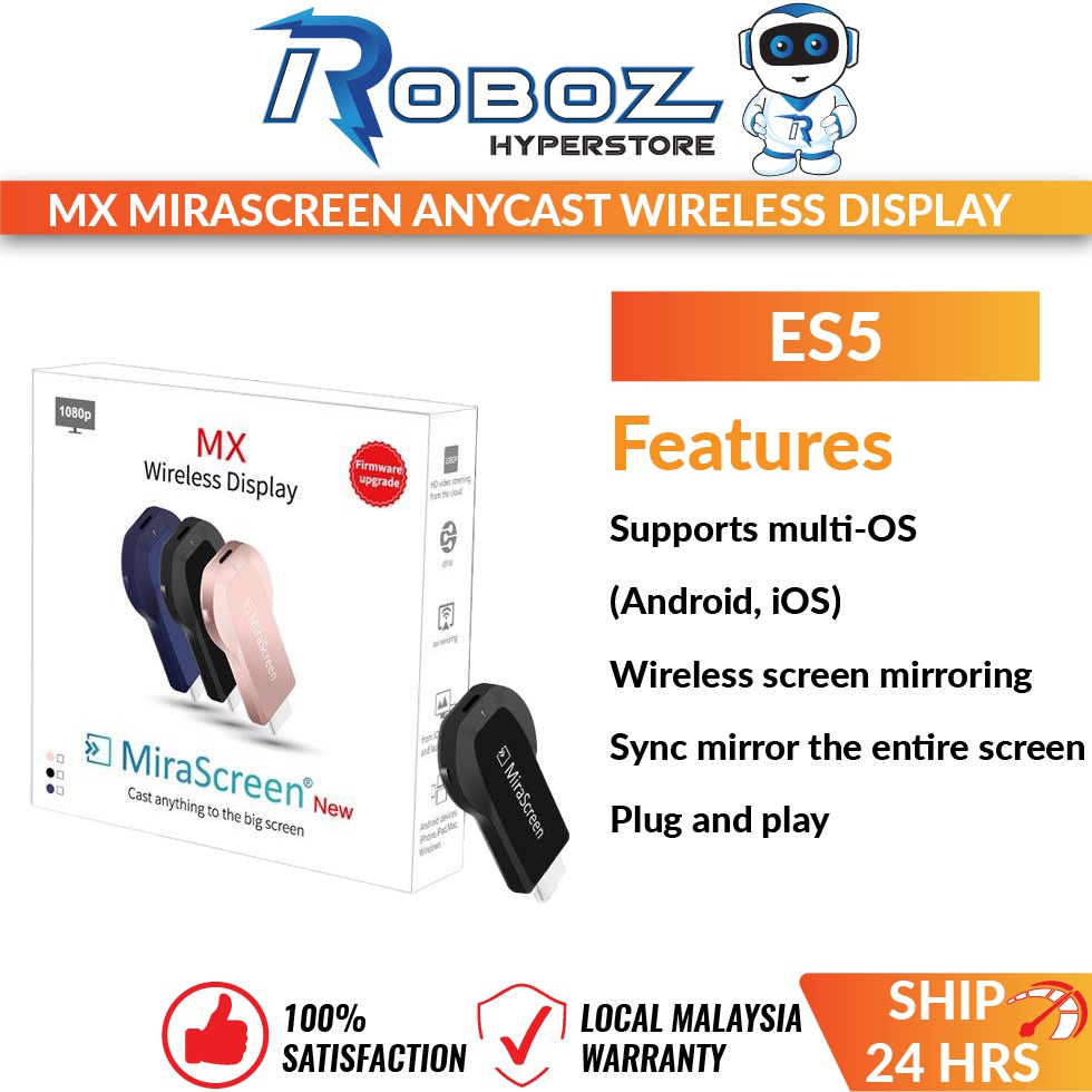 Mx HD Mirascreen Miracast Anycast Chromecast Easycast Airplay Wireless Wifi TV Stick Dongle ...