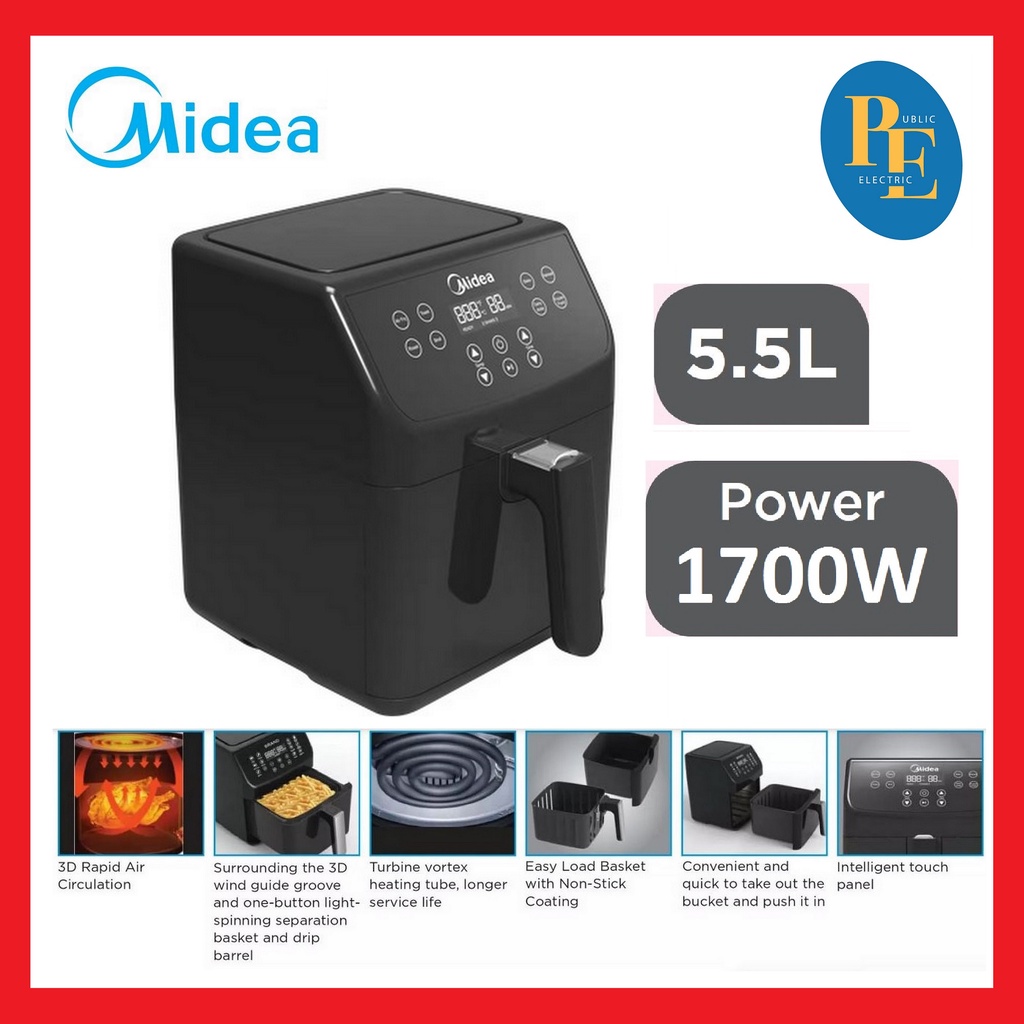 หม้อทอดอากาศแผงสัมผัสอัจฉริยะ Midea 5.5L - MAF-D55A | Shopee Thailand