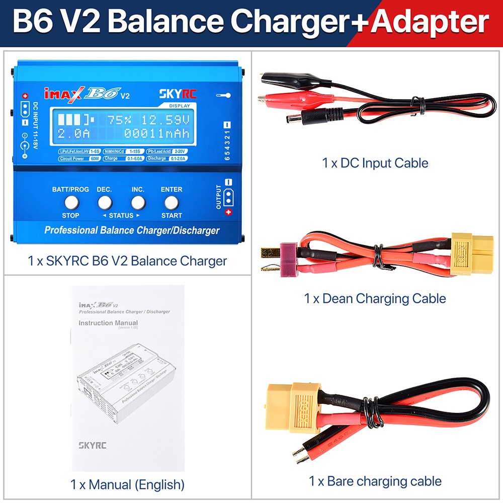 Skyrc IMAX B6 EVO B6 V2 B6 Mini B6AC V2 ที่ชาร์จแบตเตอรี่ LiPo พร้อมอะ ...