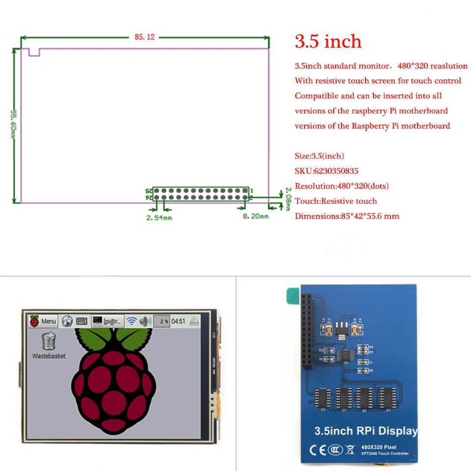 Raspberry Pi 3.2/3.5/5/7 นิ้วแผงโมดูลหน้าจอสัมผัส Lcd รองรับ Raspberry ...