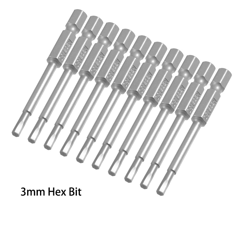 10pcs 65mm Long 3mm Hex Bit Hexagon Hex Magnetic Screwdriver Bits Set Drill Bit 1/4" Hex Shank ...
