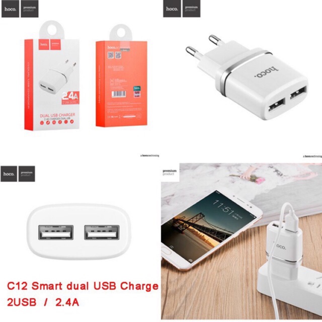 Hoco C12 12 Usb 2.4A แท้ อแดปเตอร์จไฟ หัวชาร์จ ที่ชาร์จ🔥👍💥🔥 | Shopee Thailand