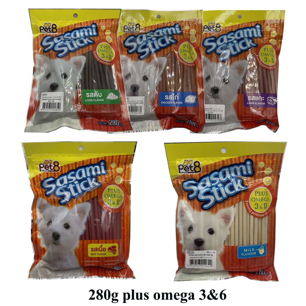 สติ๊กไก่ สูตรแข็ง ขนมสุนัขเสริมโอเมก้า 3&6 by Pet8 sasami Jerky plus omega 280g พร้อมส่ง ...