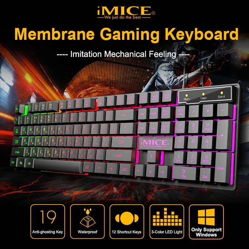 Imice คีย์บอร์ดเล่นเกม RGB Backlit - AK-600 - สีดํา | Shopee Thailand