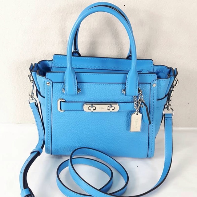 Coach Swagger 21 Carryall in Pebble Leather 37444 Azure | Shopee Thailand