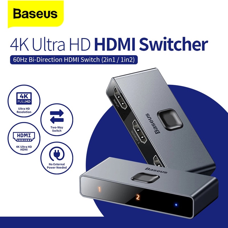 Baseus Matrix กล่องสวิตช์ HDMI (2in1 หรือ 1in2) 4K HD 3 พอร์ต 4K USB ...