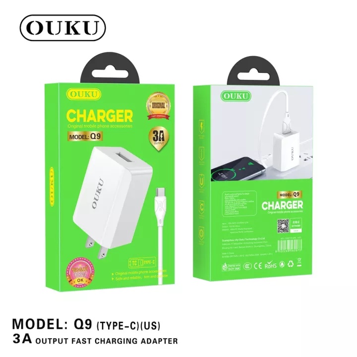 OUKU Q9 หัวชาร์จ พร้อมสายชาร์จ 3A ชาร์จเร็ว ชาร์จมือถือ Android Ios Type-C สายยาว1เมตร(แท้100% ...