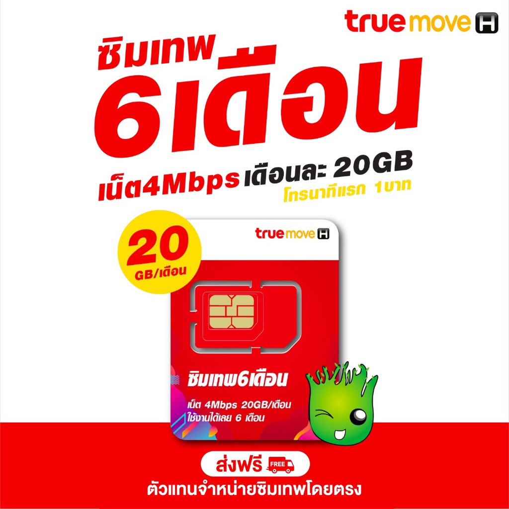ซิมเทพ 6 เดือน ทรู 4mbps เน็ตฟรี6เดือน20GB Sim Net TRUE ซิมทรู โปรเน็ต ส่งฟรี เก็บเงินปลายทาง ...