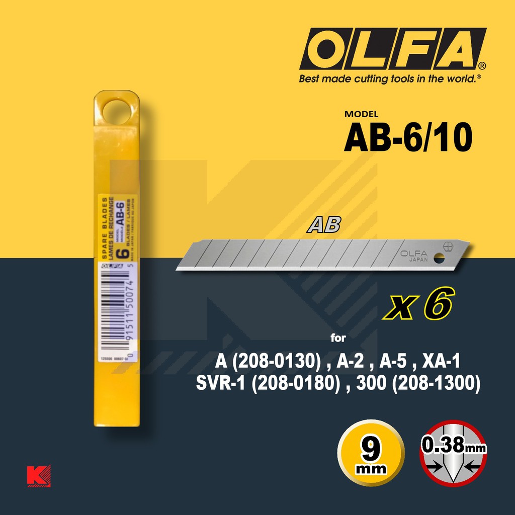 ใบคัตเตอร์ OLFA รุ่น AB-6/10 (ใบมาตรฐาน 9 มม.แหลม 45 องศา) | Shopee Thailand