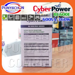 เครื่องสำรองไฟฟ้า CYBER POWER BU600E-AS 600VA/360WATT (BLACK) | Shopee ...