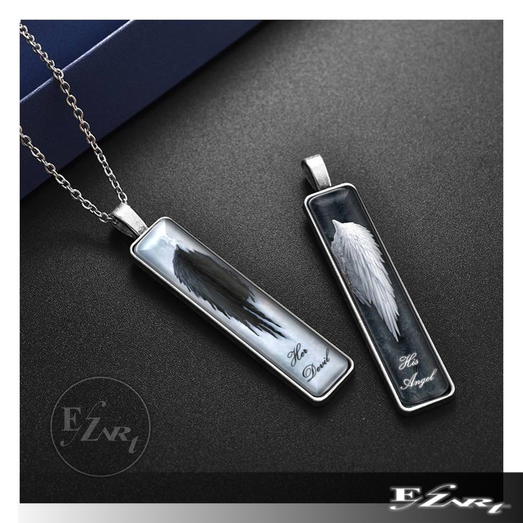 [EZ Art] LOVE NECKLACE COUPLE HER DEVIL & HIS ANGEL WINGS SQUARE ...