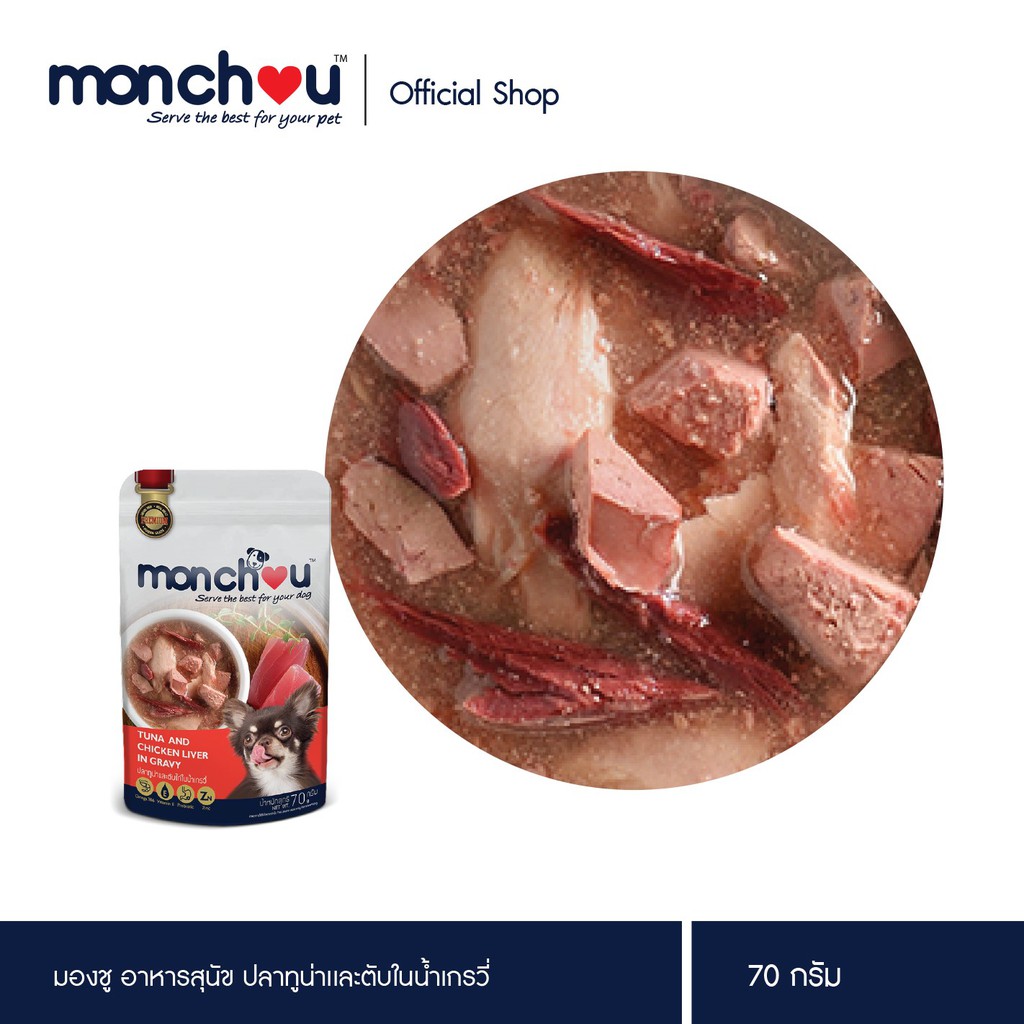 Monchou มองชู อาหารสุนัข ชนิดเปียก แบบซอง 70g (เลือกสูตรได้) | Shopee Thailand