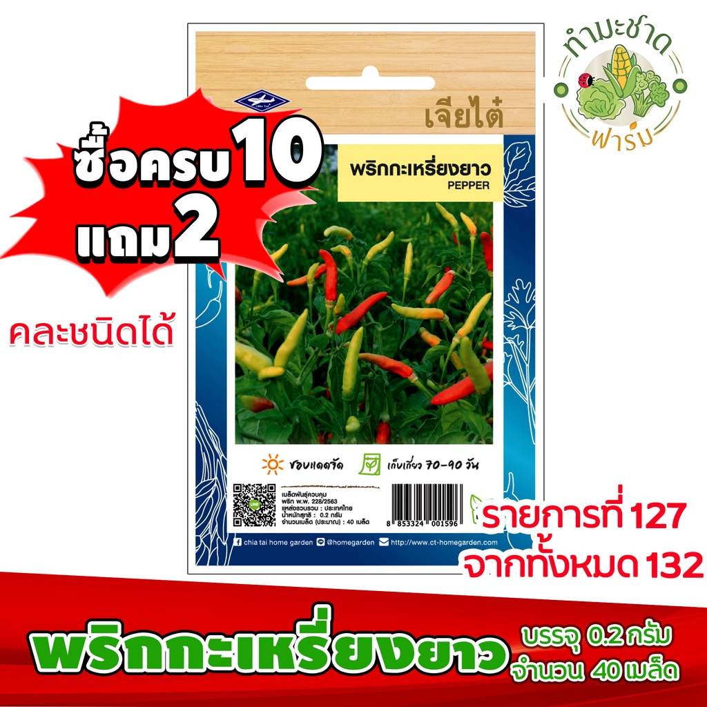 (ซื้อ10แถม2) เมล็ดพันธุ์ พริกกะเหรี่ยง ยาว Hot pepper Chilli ประมาณ 40 ...