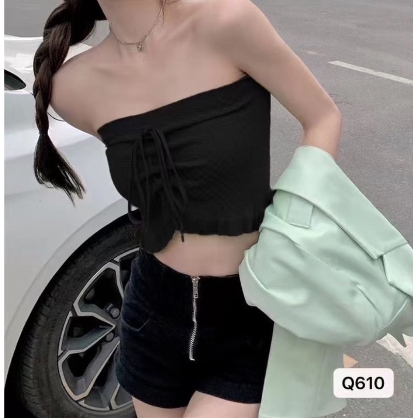 diary(Q610)เสื้อเกาะอกไหมพรม ดีเทลสายผูก ห้อยคอได้ ขอบระบายน่ารักมาก | Shopee Thailand
