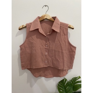 เสื้อครอปคอปก แขนกุด (แบรนด์ KHUN POOM) | Shopee Thailand