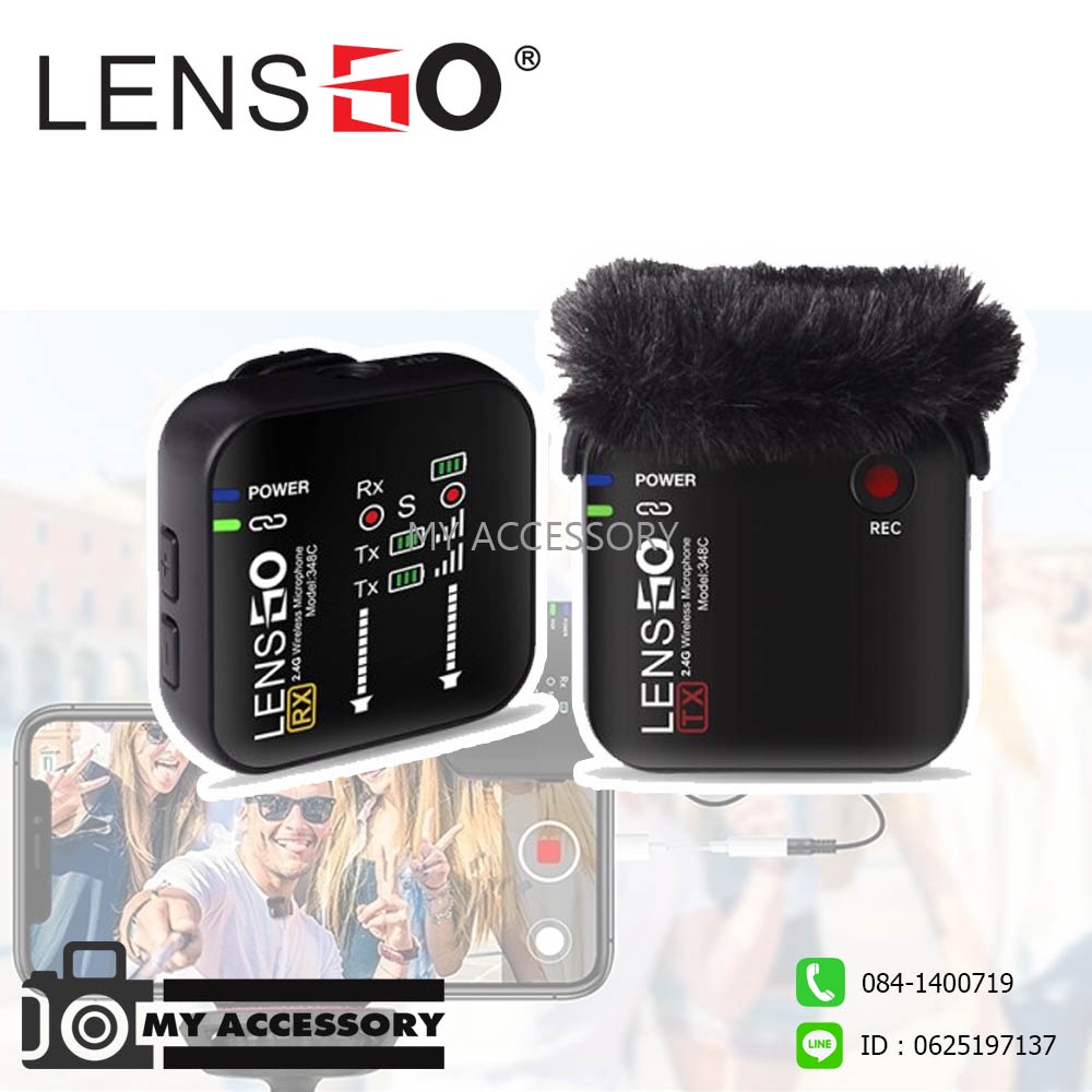 ไมค์ไร้สาย สำหรับกล้อง และสมาร์ทโฟน Lensgo รุ่น 348C 1V1 (1ตัวรับ 1ตัว ...