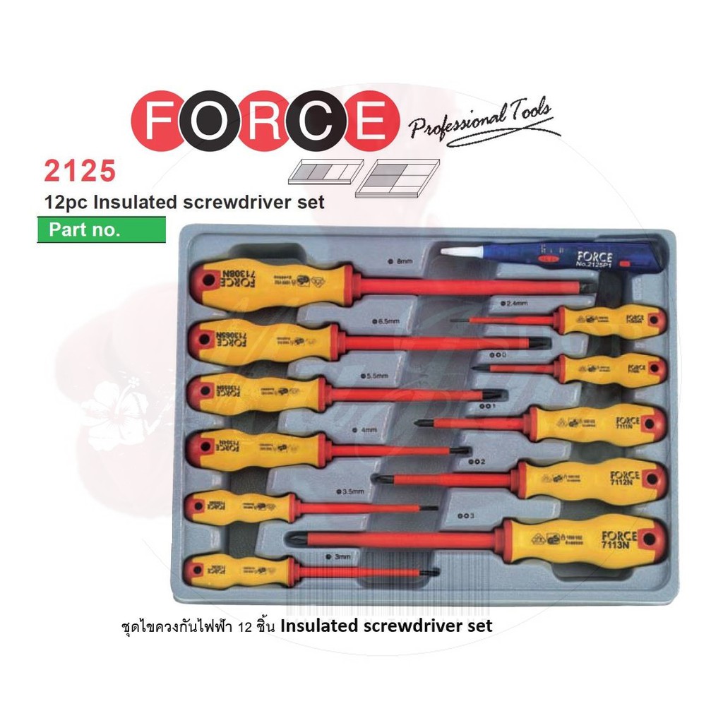 FORCE No.2125 ไขควง ไขควงแฉก ไขควงแบน ไขควงกันไฟ 12 ชิ้น Insulated ...