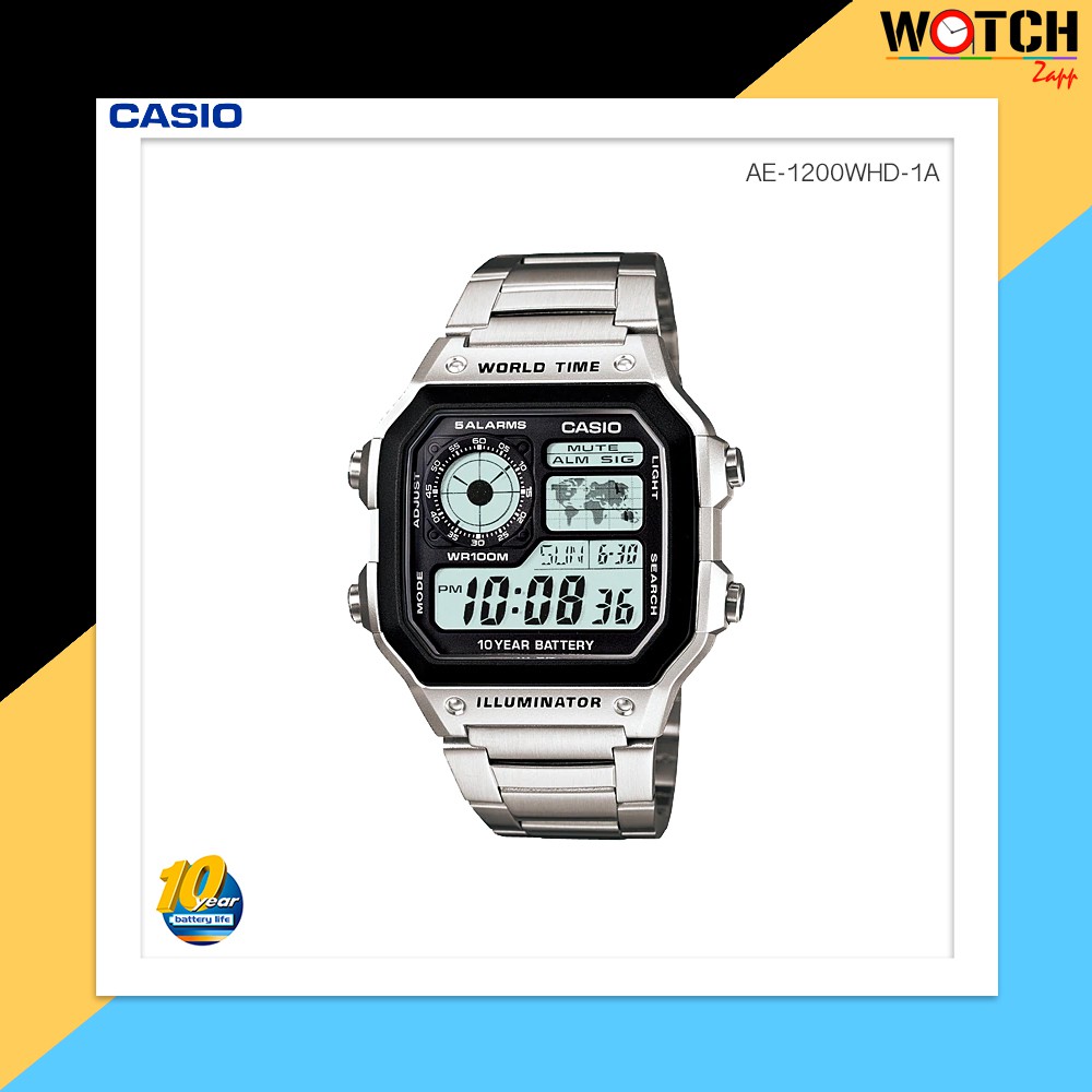 Casio Standard Digital สายแสตนเลส นาฬิกาข้อมือ รุ่น AE-1200WHD-1A ...