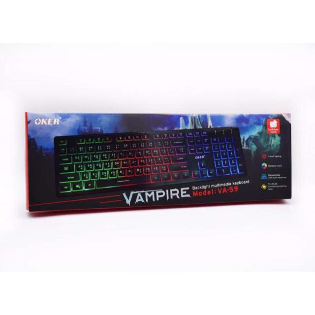 OKER VA-59 OKER VAMPIRE KEYBOARD USB MULI BACKLIGHT VA59 มีไฟ | Shopee ...