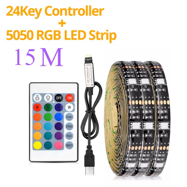 20M LED strip RGB with 24-key remote control ไฟติดห้อง ไฟ LED แบบเส้น ...