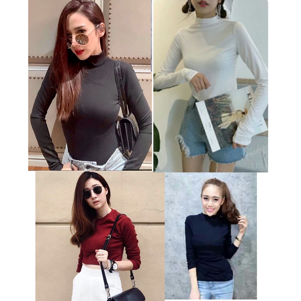 🎉nidnoomstudio🧥🏖️ เสื้อคอเต่าแขนยาว ผ้าเรยอน hot สุดๆสไตล์แม่อั๊มตัวยาวนะ (D26+) | Shopee Thailand