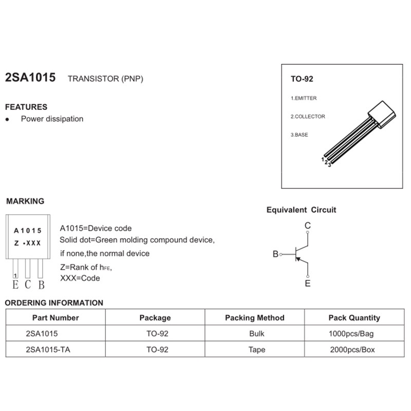 1pcs Original Toshiba C1815-Y A1015-Y ทรานซิสเตอร์เสียง 2SC1815-Y ...