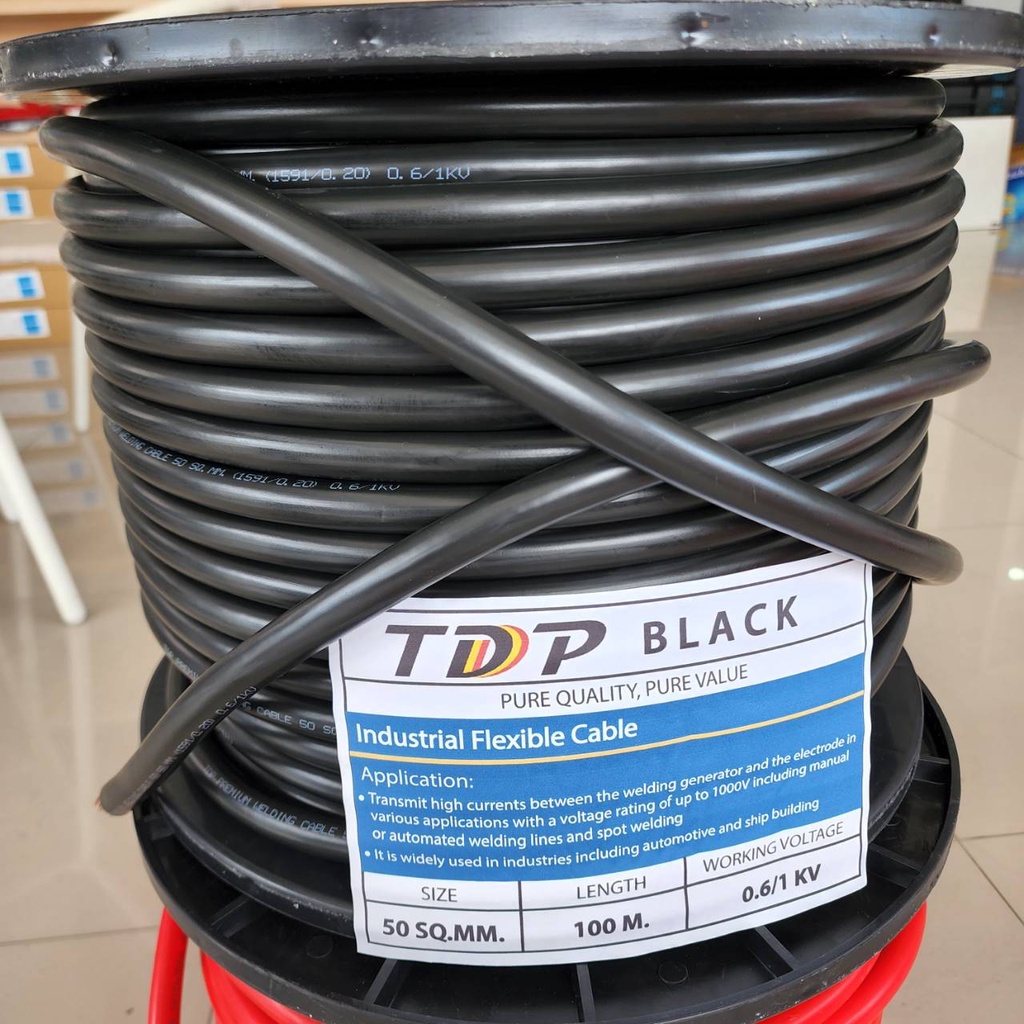 สายไฟแบเตอรี่ สายเชื่อมไฟฟ้า ยี่ห้อ TDP PREMIUM CABLE ขนาด 50 SQ.MM FULLY COPPER มีสีแดงและสีดำ ...