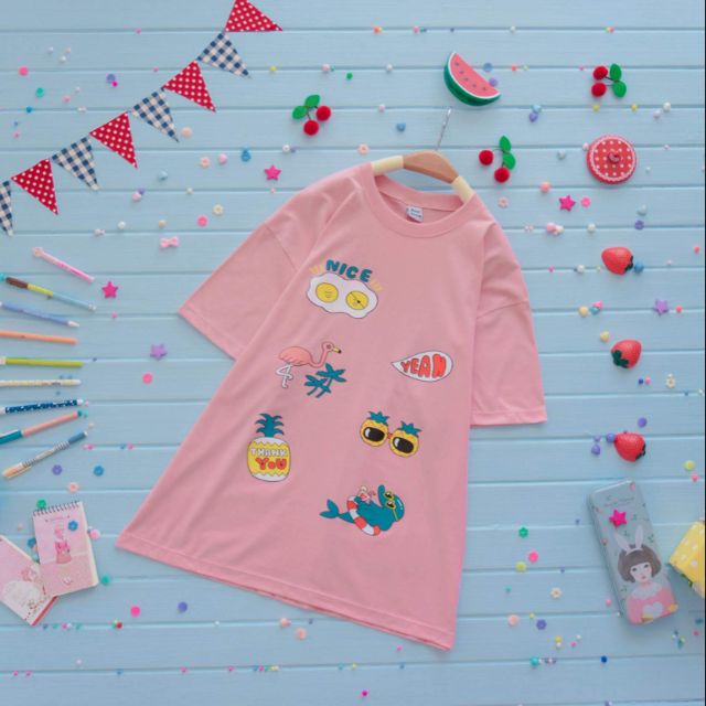 เสื้อยืดเกาหลีสีชมพู overseize | Shopee Thailand
