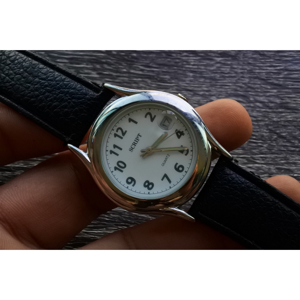 นาฬิกา Vintage มือสองญี่ปุ่น J- Axis Script Quartz Unisexสีขาว สายหนัง สีดำ ของแท้ 100% เปลี่ยน ...