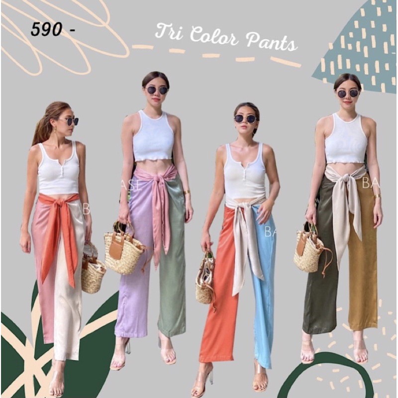 TRI-Color Satin Wrap Pant | Shopee Thailand