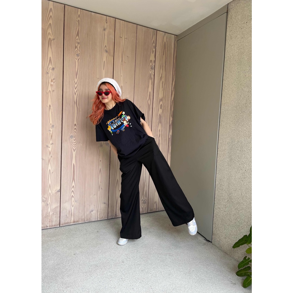 SAT Streamline Pants กางเกงเอวยางยืด ทรงกระบอกกว้าง | Shopee Thailand