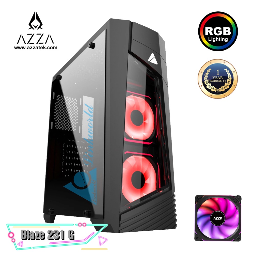 AZZA Blaze 231G Mid Tower Tempered Glass RGB Gaming Computer Case (Front with RGB FAN x2 ...