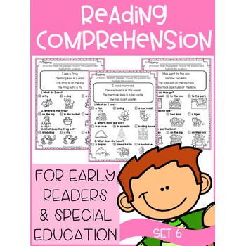 Reading Comprehension For Early Reader (SET 6)PreK, Kindergarten, 1st ...