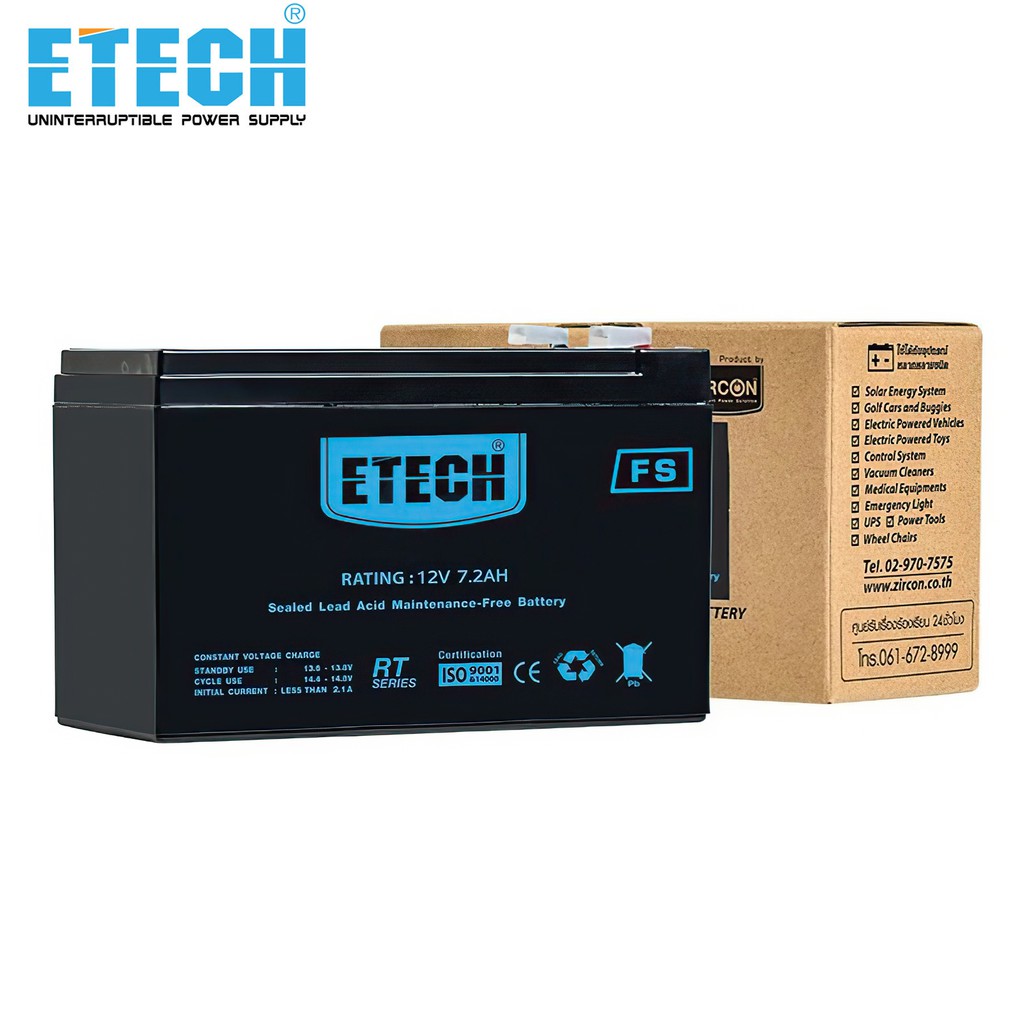 ETECH Battery 7.2Ah 12V สำหรับเครื่องสำรองไฟฟ้า UPS | Shopee Thailand