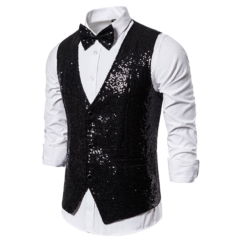 Mens Suit Vest 2022 Brand Black Sequins DJ Nightclub Vest Waistcoat Men ...