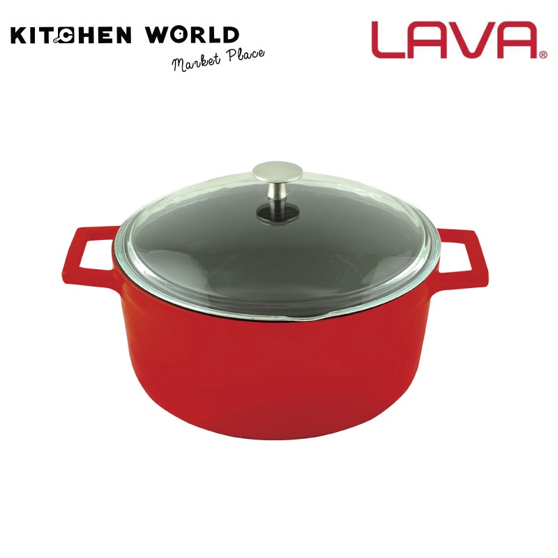 Lava LV Cast iron Y TC 28 K3 R Round Casserole with Glass Lid 28cm Red ...
