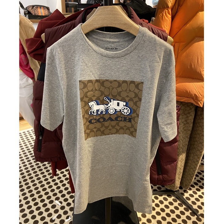 เสื้อยืดผ้าฝ้าย แขนสั้น พิมพ์ลายโลโก้ COACH สไตล์คลาสสิก สําหรับผู้ชาย ...