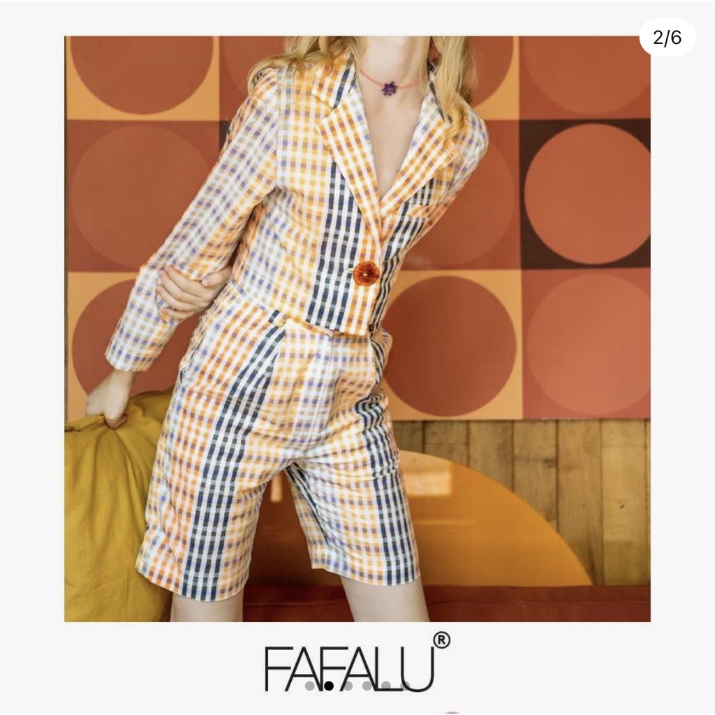 [FAFALU Irene Set] Sunset Gingham Irene Set เสื้อเบลเซอร์ครอปเข้าเซตกับ ...