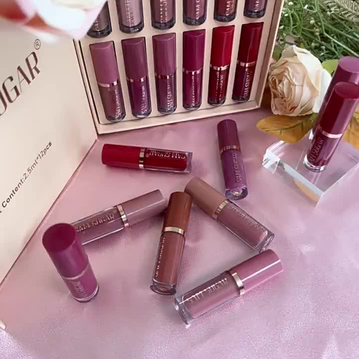 Sam SUGAR ลิปสติก ลิปกลอส เนื้อแมตต์ มุก ไม่ติดแก้ว 12 สี | Shopee Thailand