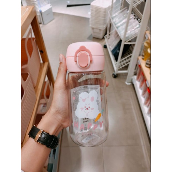 Miniso Plastic Cool Water Bottle with One Touch Flip Top Lid and Handle ...